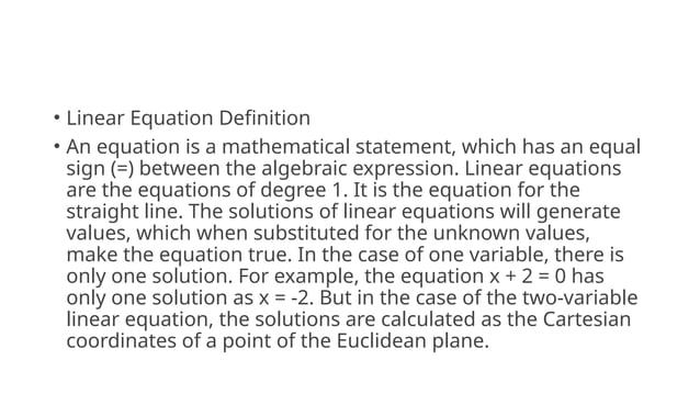 Linear Equations-Definition, Examples, Types.pptx Linear Equations-Definition, Examples, Types.pptx