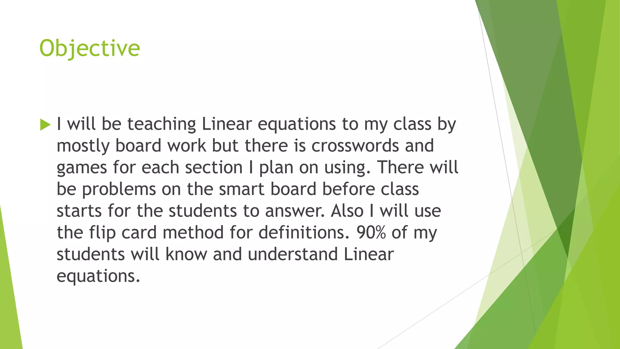 Linear Equations Lesson Plan Pptx