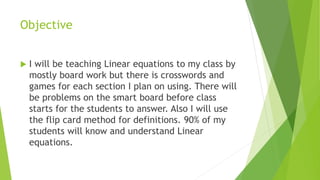 Linear equations lesson plan | PPTX
