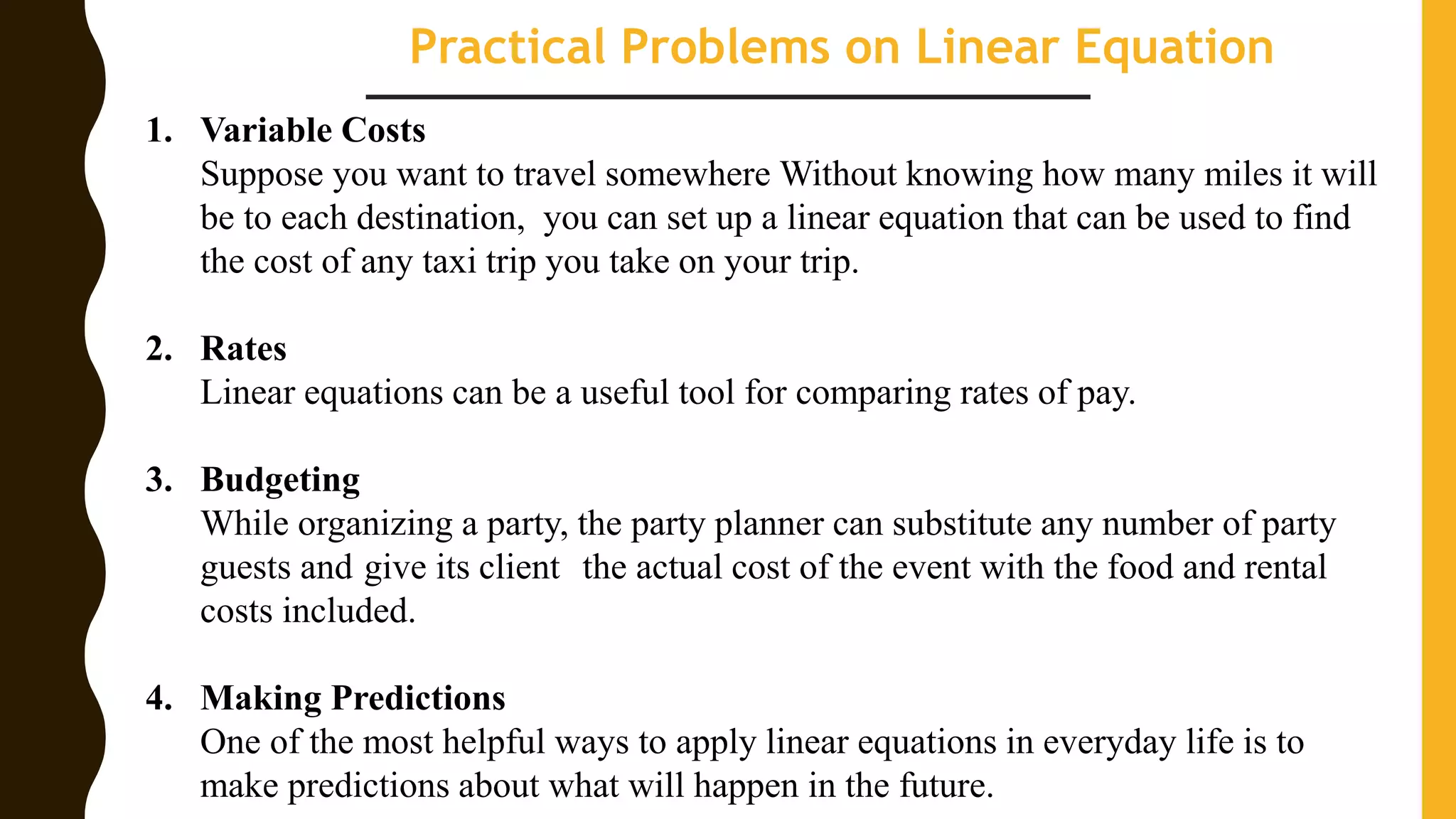 Linear equations and thier use in practical life | PPTX