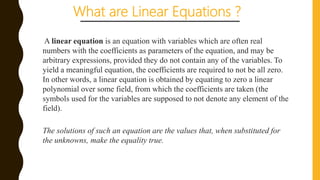 Linear equations and thier use in practical life | PPTX