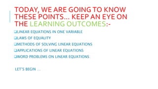 Linear equations in 1 variable | PPTX | Physics | Science
