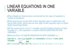 Linear equations in 1 variable | PPTX | Physics | Science
