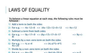 Linear equations in 1 variable | PPTX | Physics | Science
