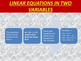 Linear equations in 2 variables | PPTX
