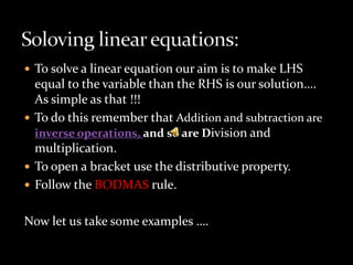 Linear equations in one variable | PPTX