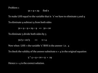 Linear equations in one variable | PPTX