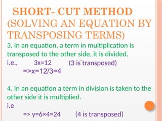 Linear Equations in One Variable including Solving problems on Linear ...
