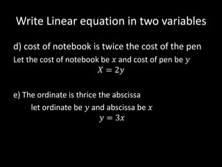 Linear equations in two variables class 9 CBSE | PDF