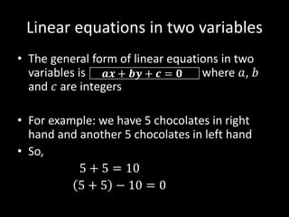 Linear equations in two variables class 9 CBSE | PDF