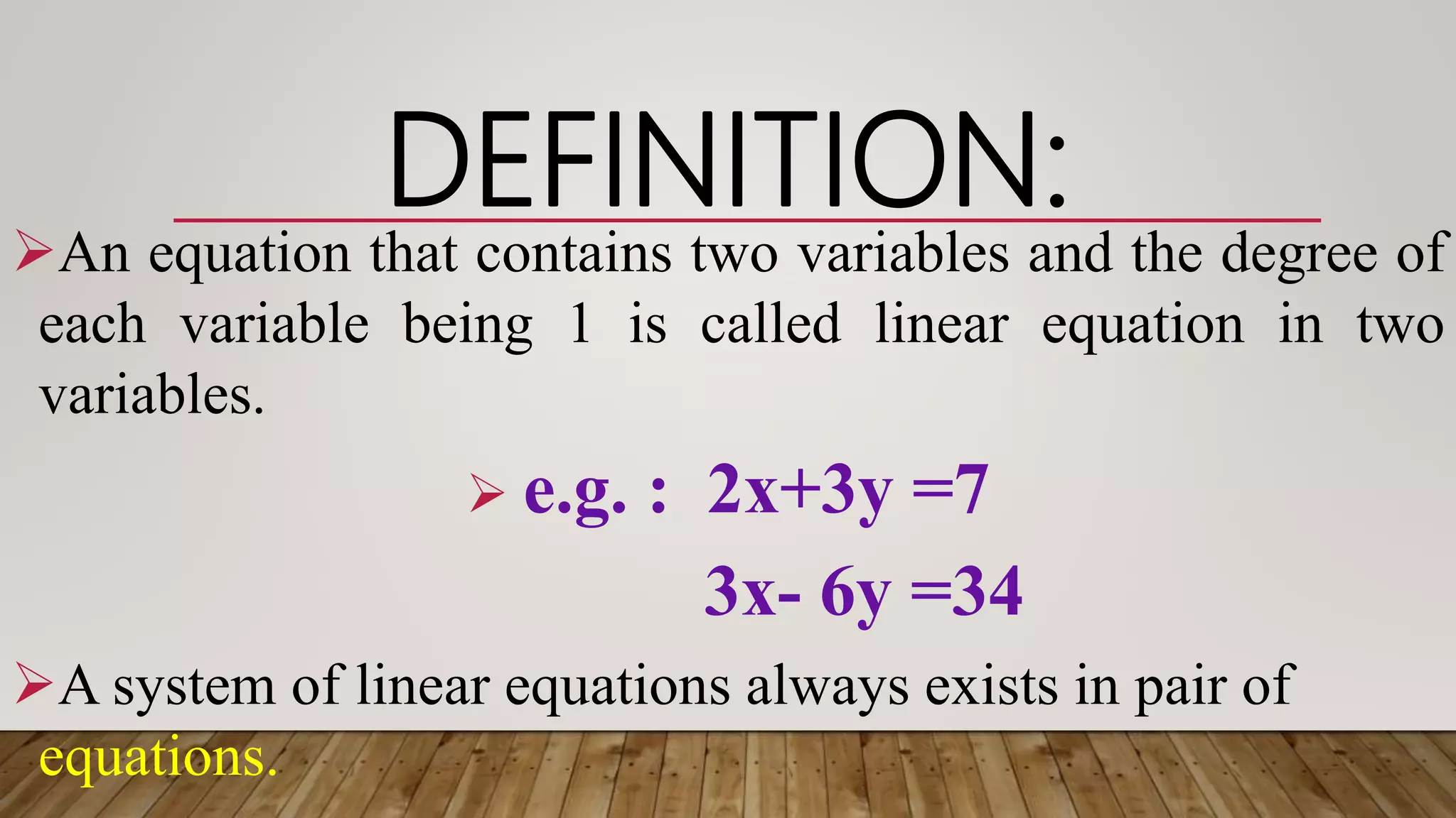 Linear equations in two variables | PPTX