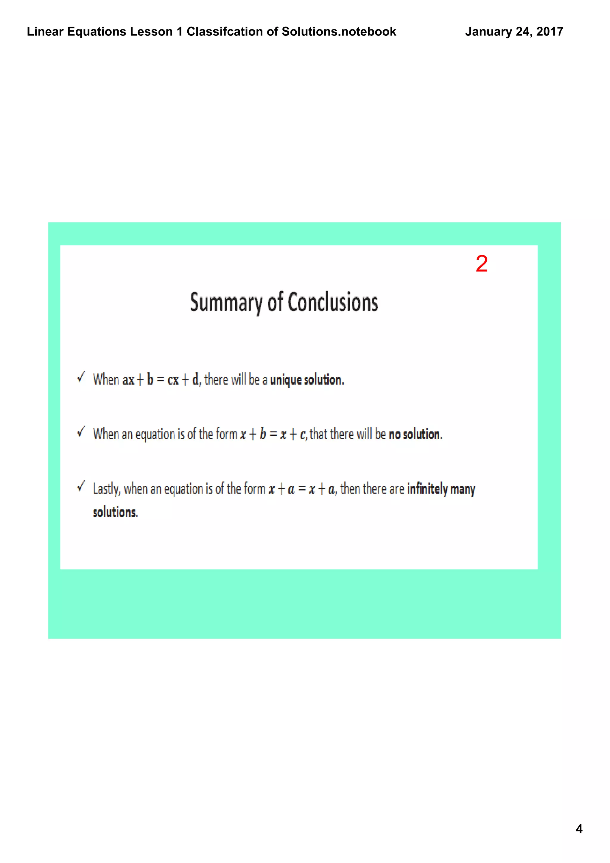 Linear equations lesson 1 classifcation of solutions | PDF