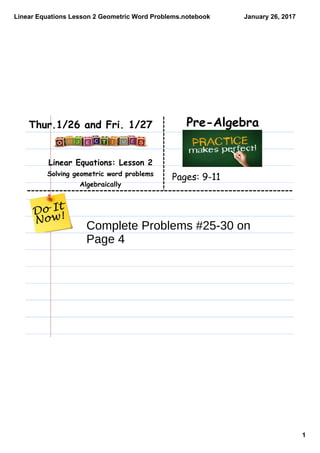 Linear equations lesson 2 geometric word problems | PDF