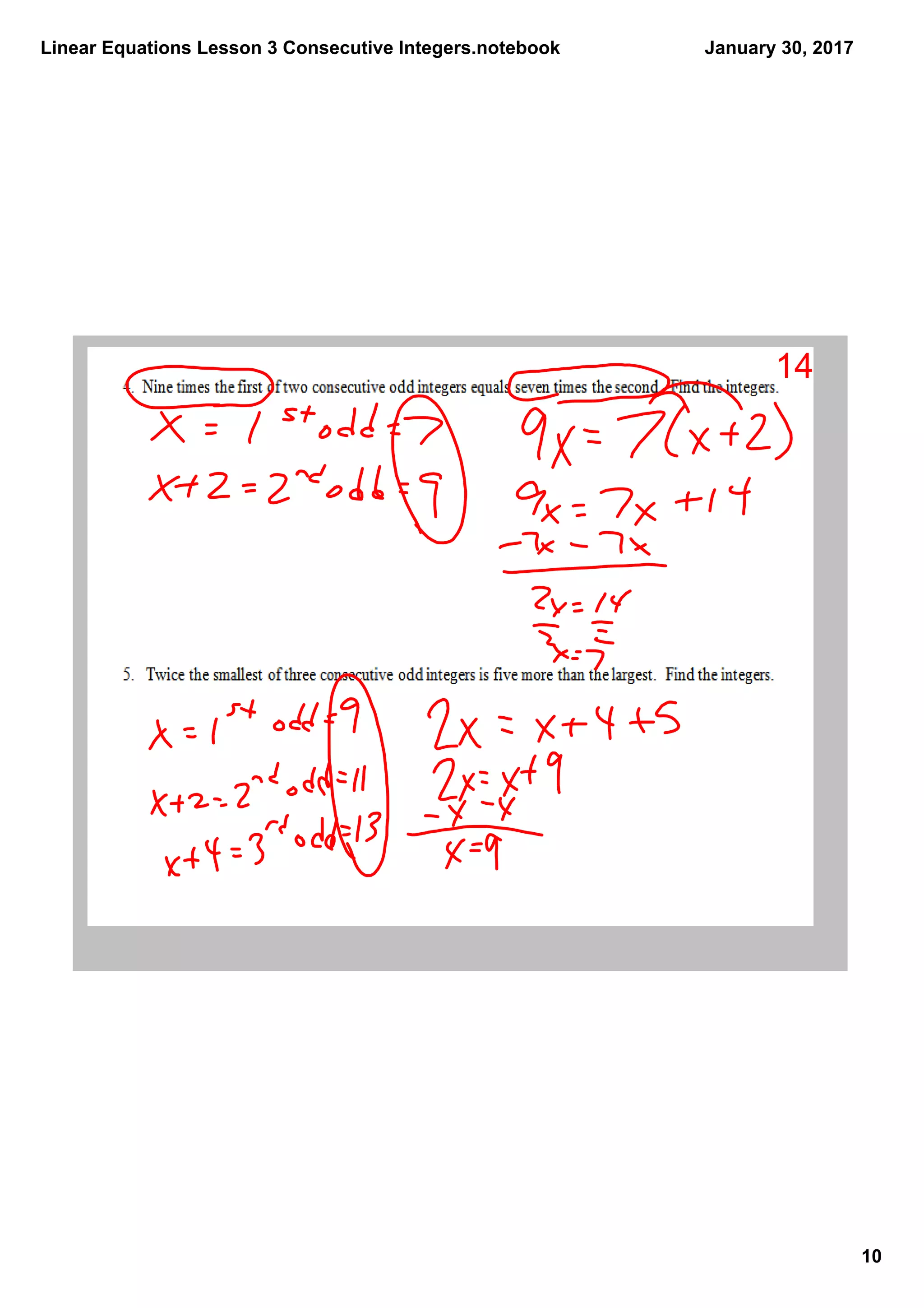 Linear equations lesson 3 consecutive integers | PDF