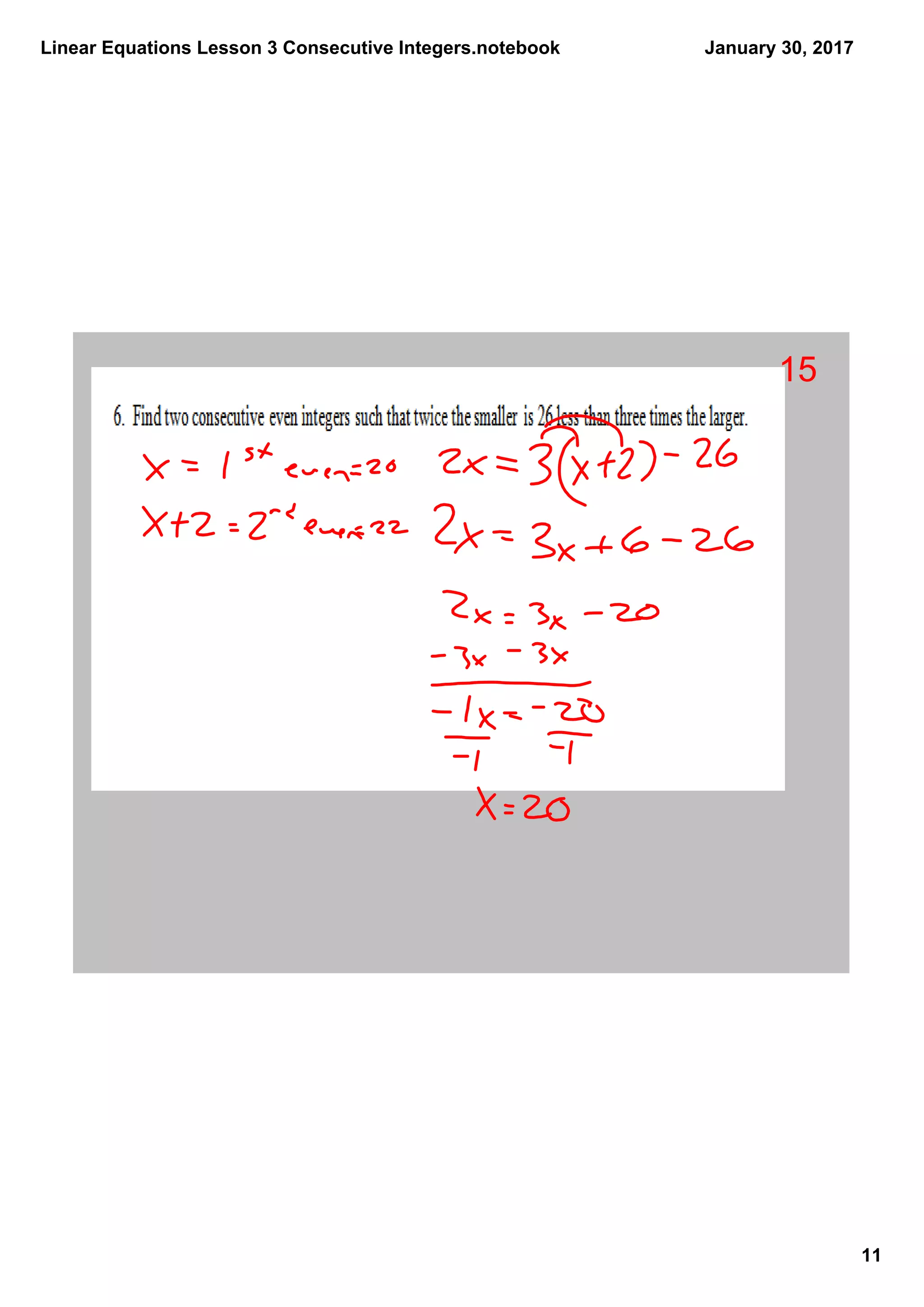 Linear equations lesson 3 consecutive integers | PDF