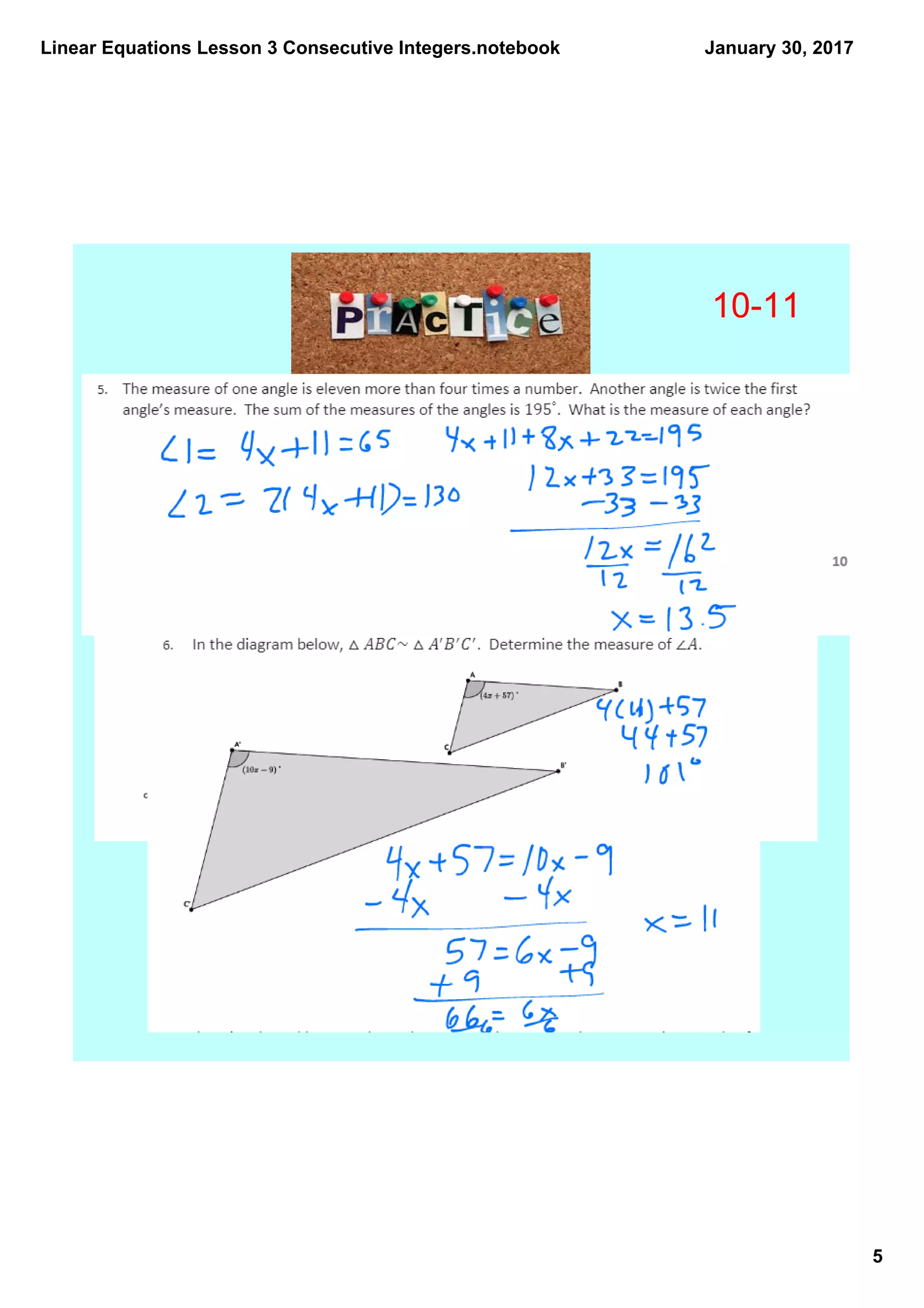 Linear equations lesson 3 consecutive integers | PDF