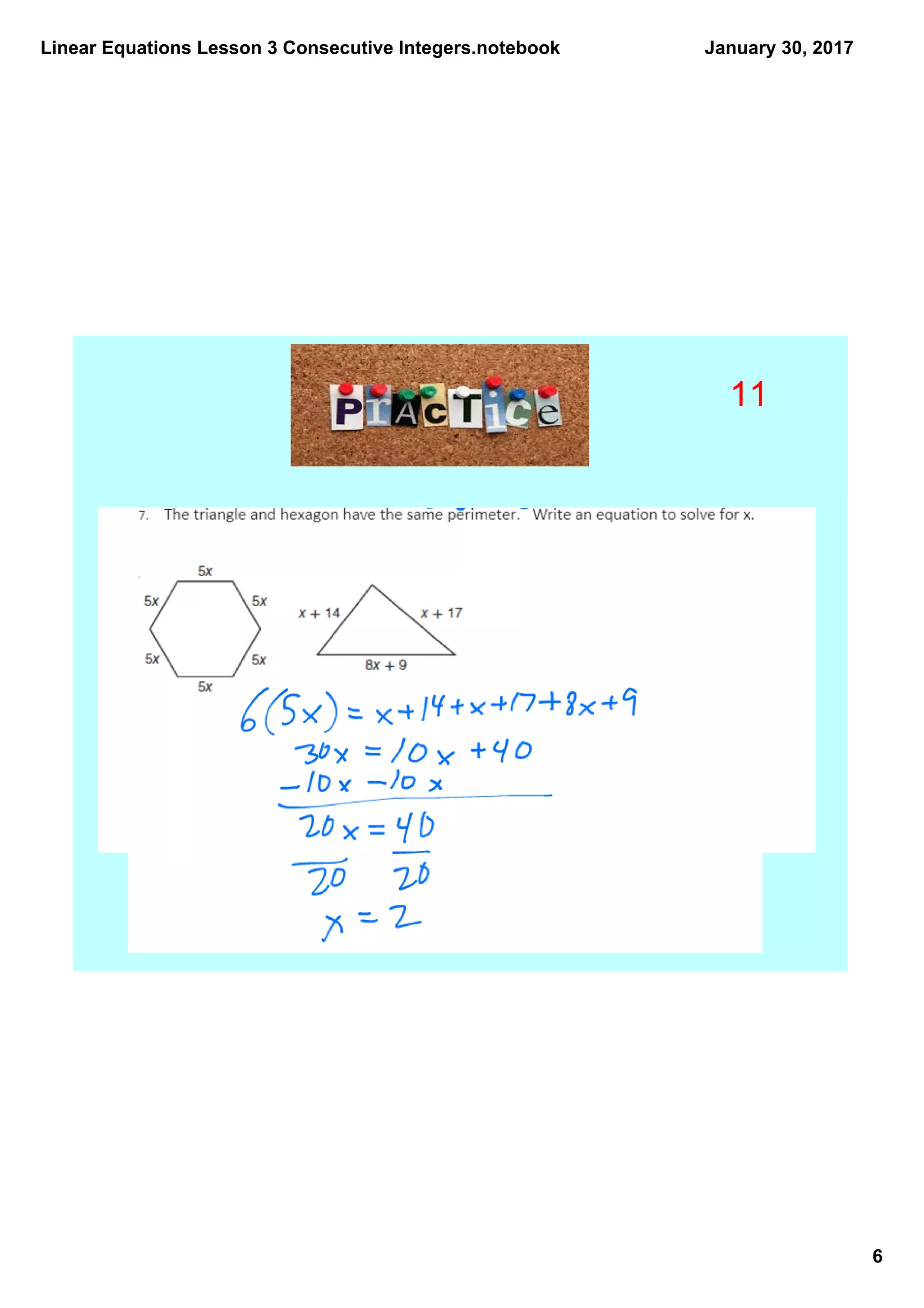 Linear equations lesson 3 consecutive integers | PDF