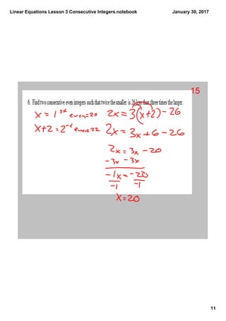 Linear equations lesson 3 consecutive integers | PDF