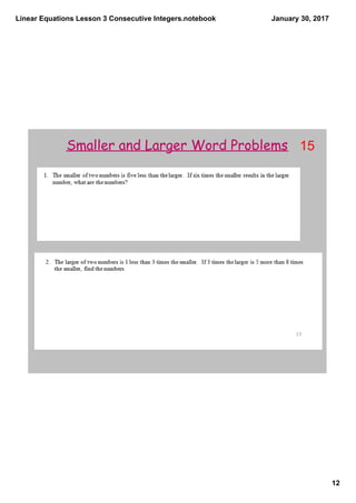 Linear equations lesson 3 consecutive integers | PDF