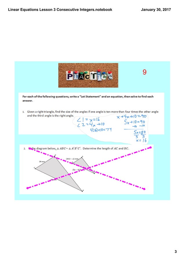 Linear equations lesson 3 consecutive integers | PDF