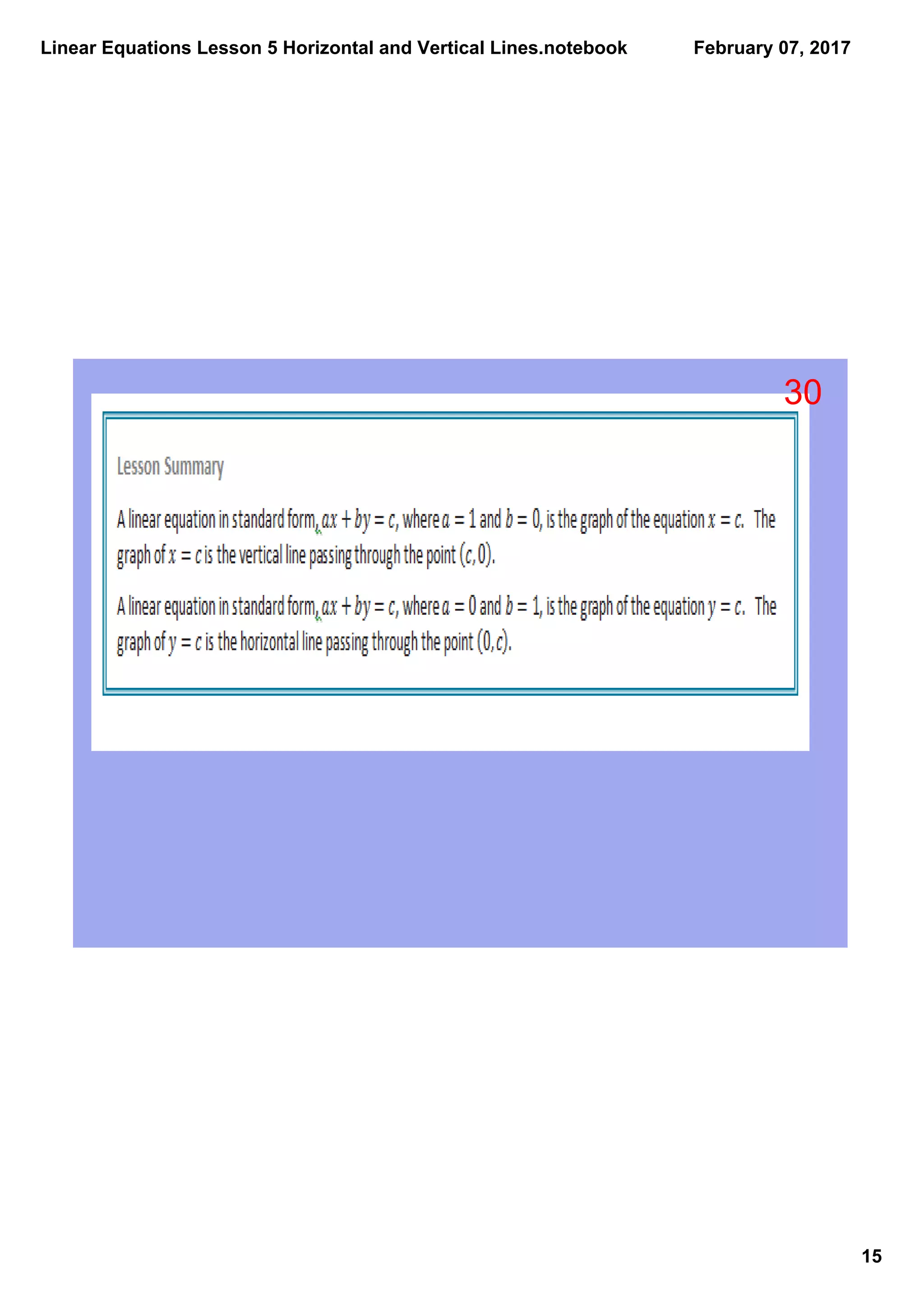 Linear equations lesson 5 horizontal and vertical lines | PDF