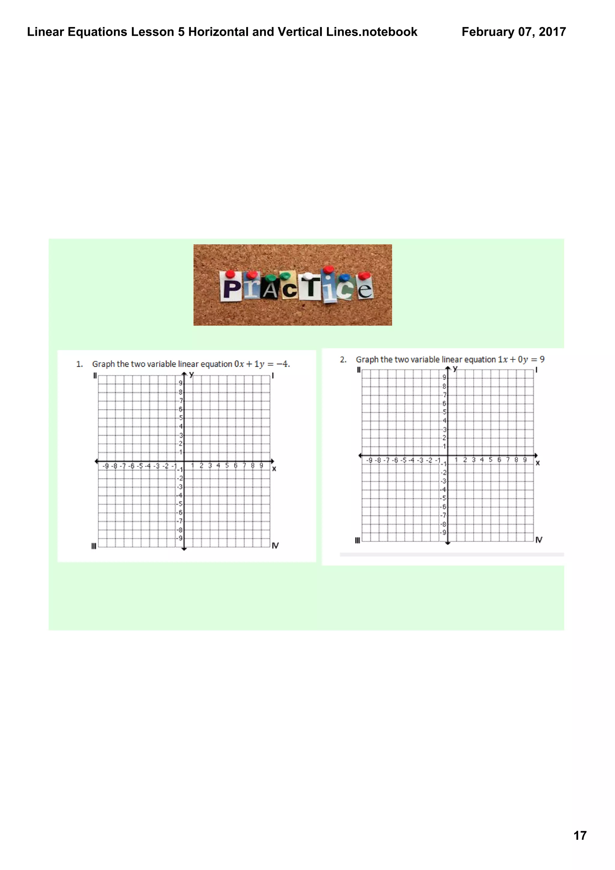 Linear equations lesson 5 horizontal and vertical lines | PDF