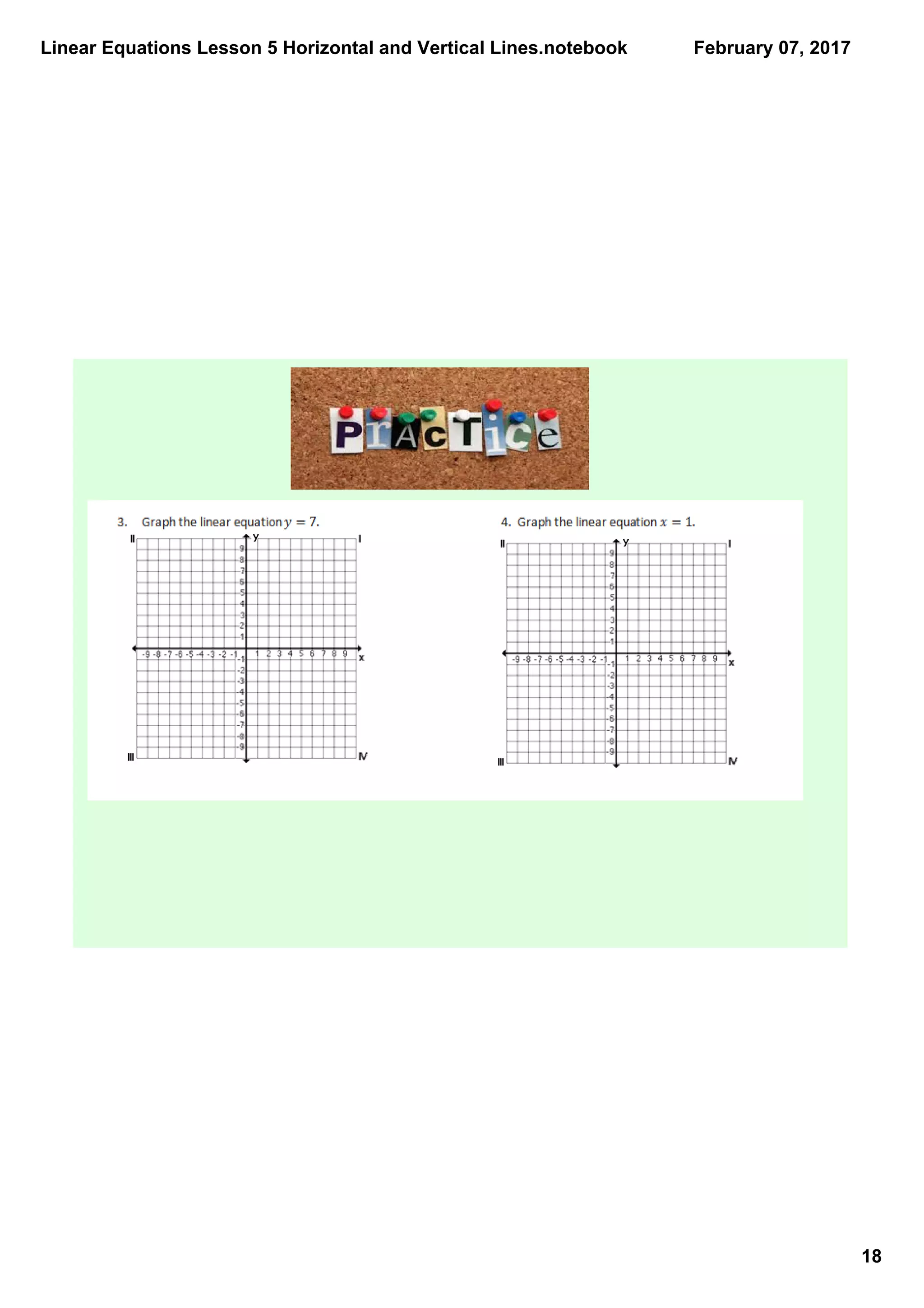 Linear equations lesson 5 horizontal and vertical lines | PDF