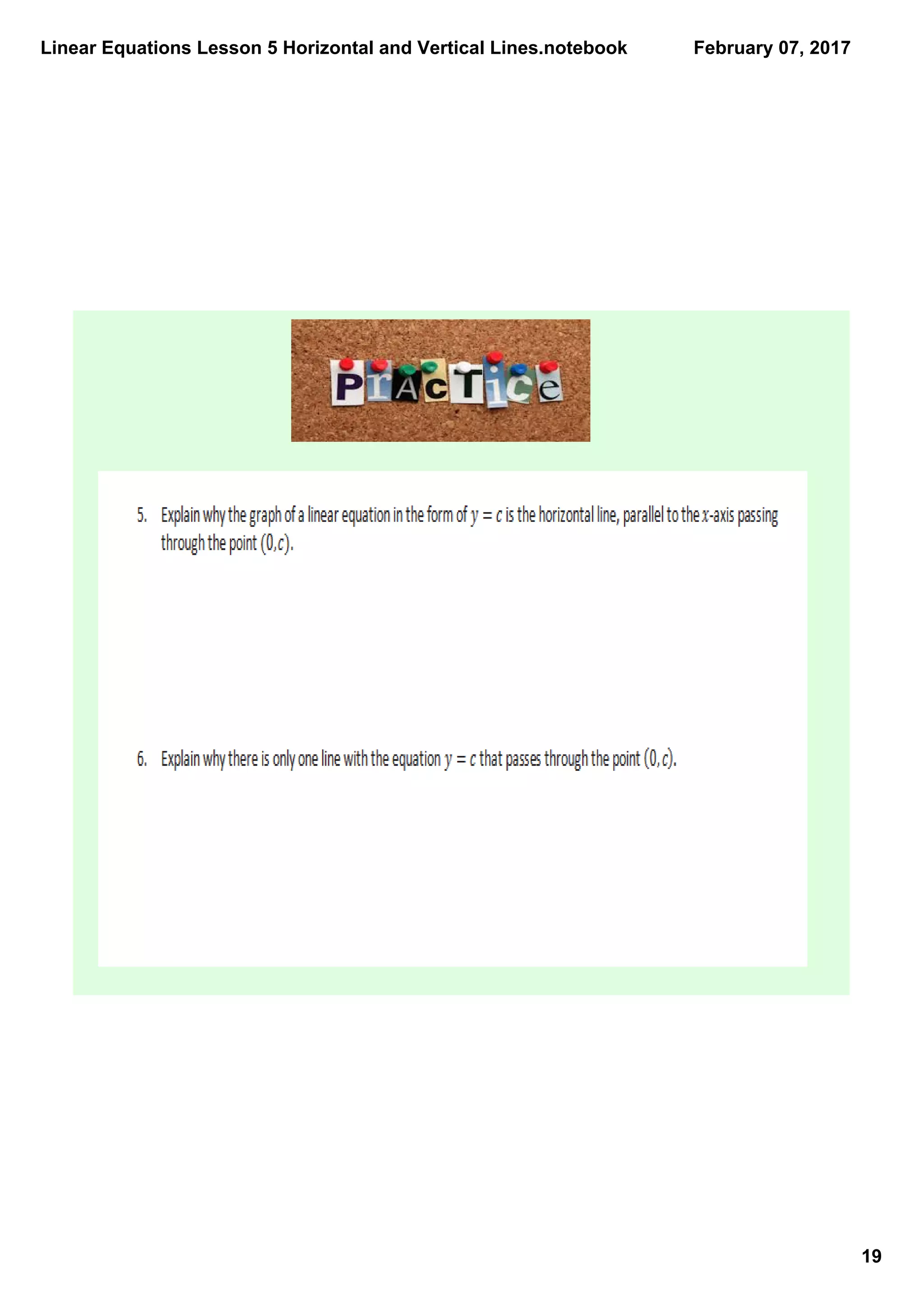 Linear equations lesson 5 horizontal and vertical lines | PDF