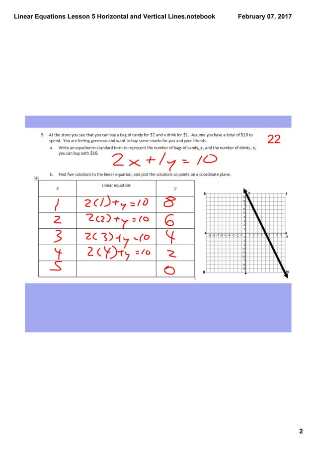 Linear equations lesson 5 horizontal and vertical lines | PDF