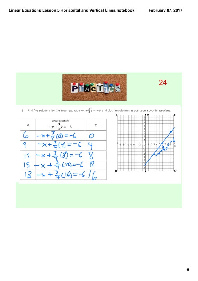 Linear equations lesson 5 horizontal and vertical lines | PDF