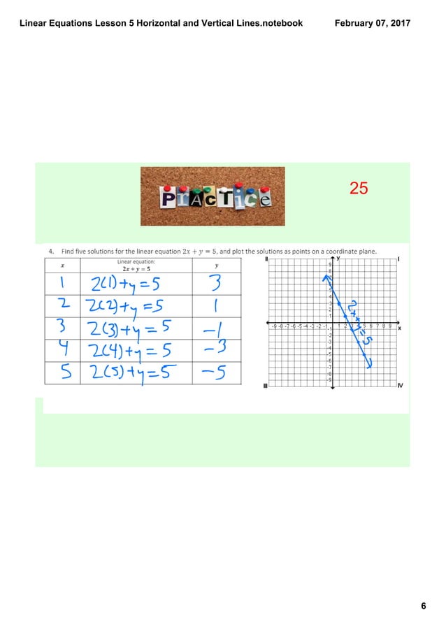 Linear equations lesson 5 horizontal and vertical lines | PDF
