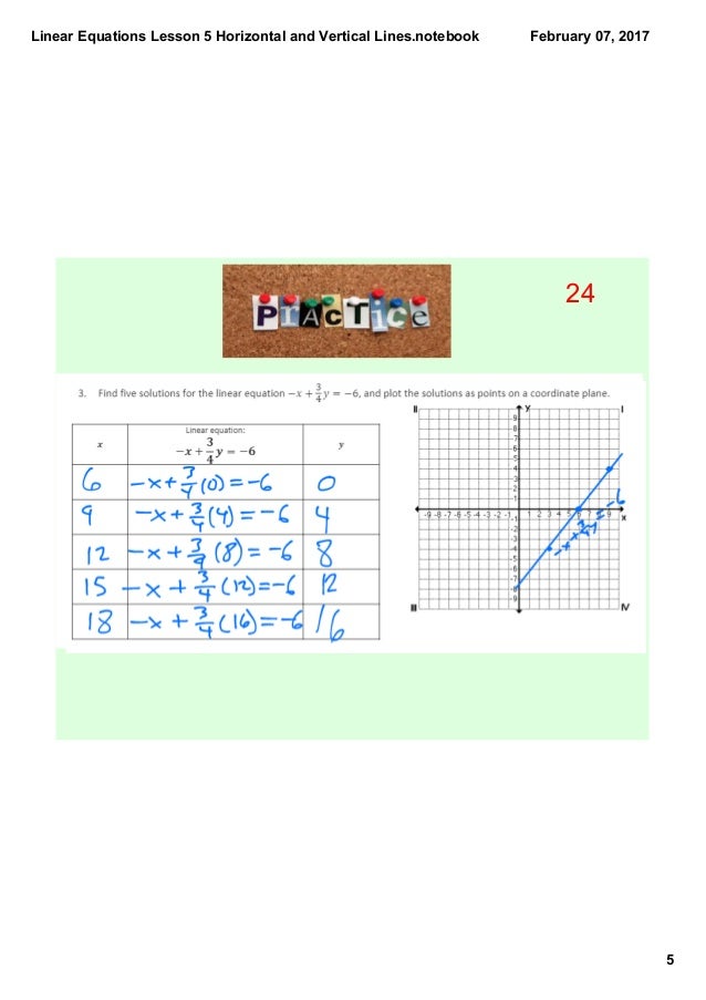 Linear equations lesson 5 horizontal and vertical lines