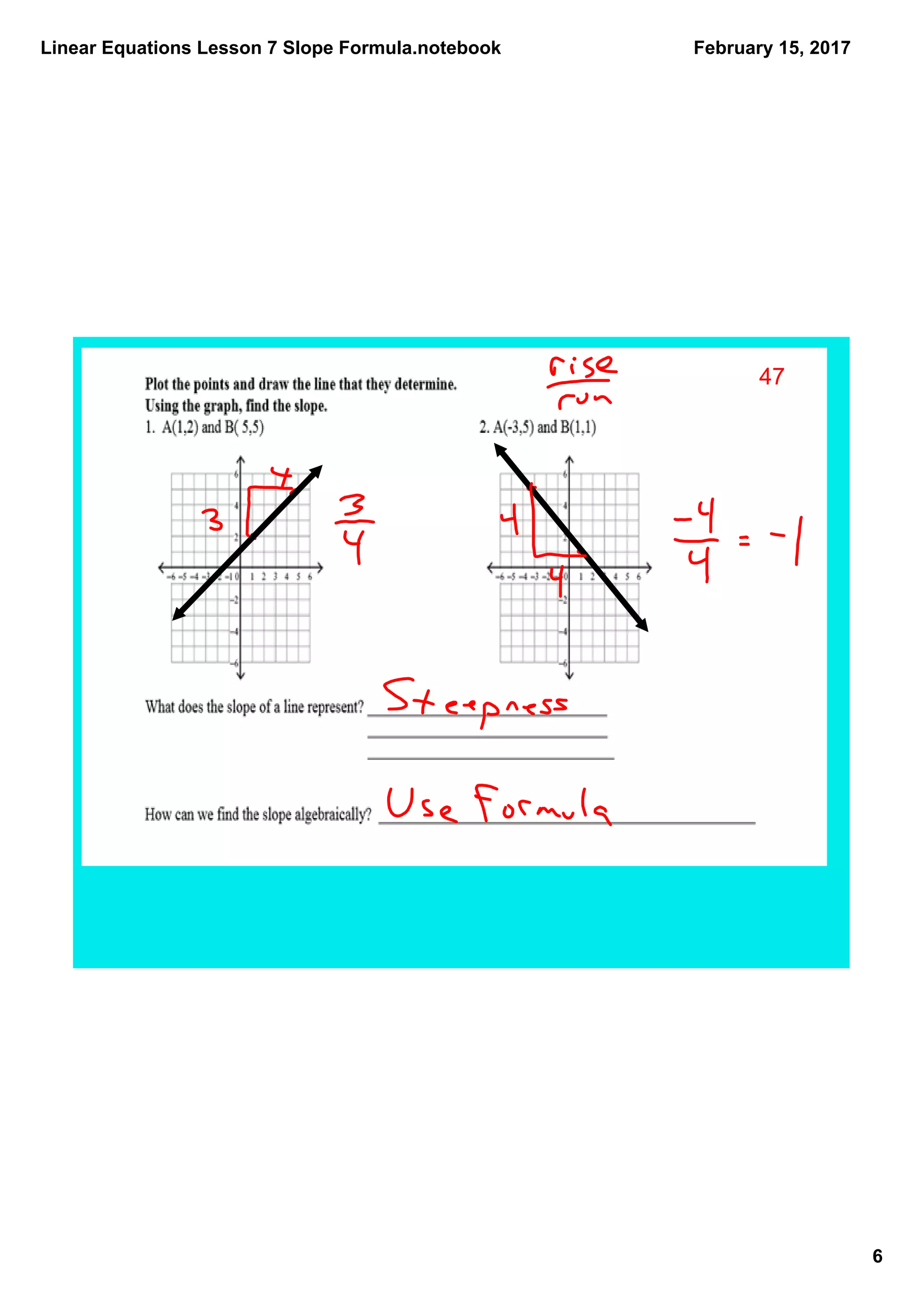 Linear equations lesson 7 slope formula | PDF
