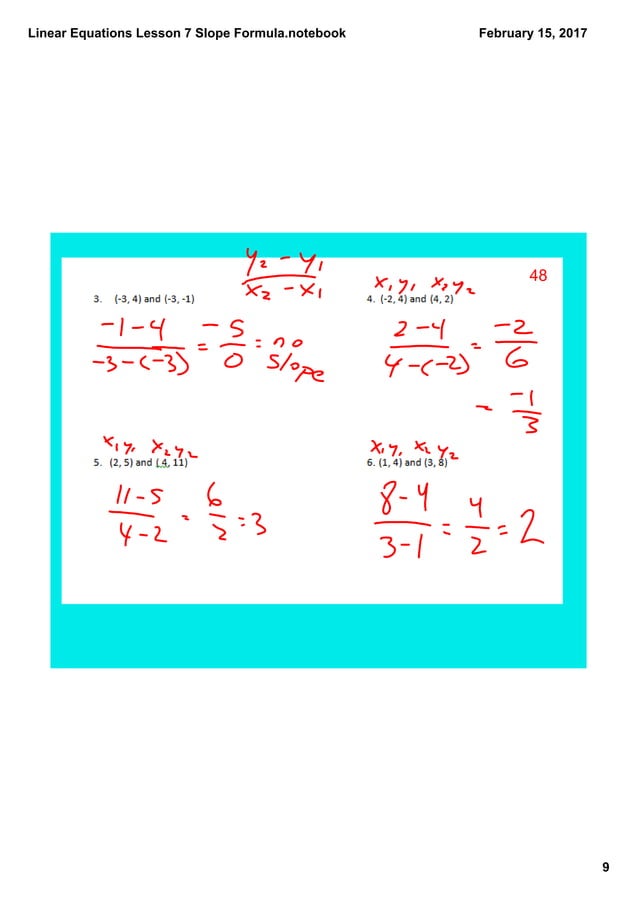 Linear equations lesson 7 slope formula | PDF