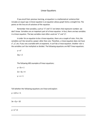 Linear equations reading | DOCX | Physics | Science