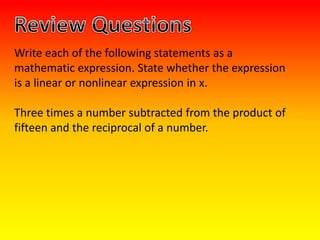 Linear equations review | PPT