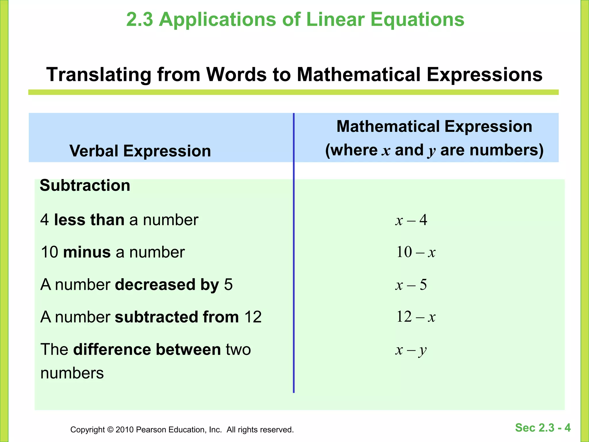 Linear Equation Word Problem Complete.ppt