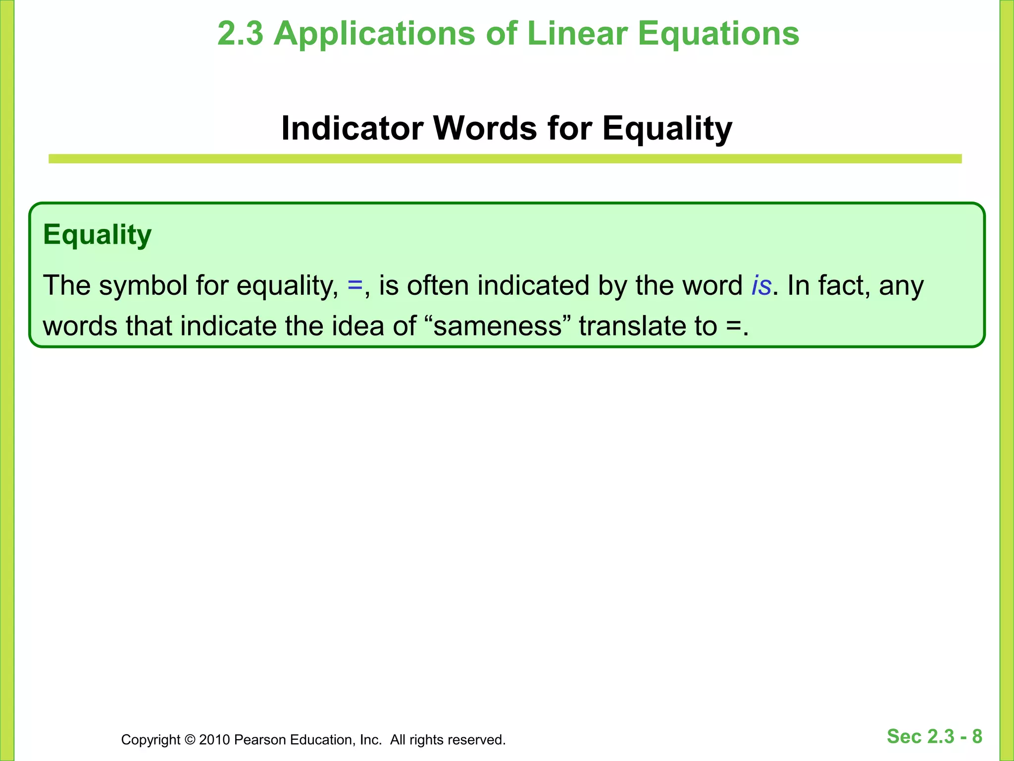 Linear Equation Word Problem Complete.ppt