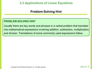 Linear Equation Word Problem Complete.ppt