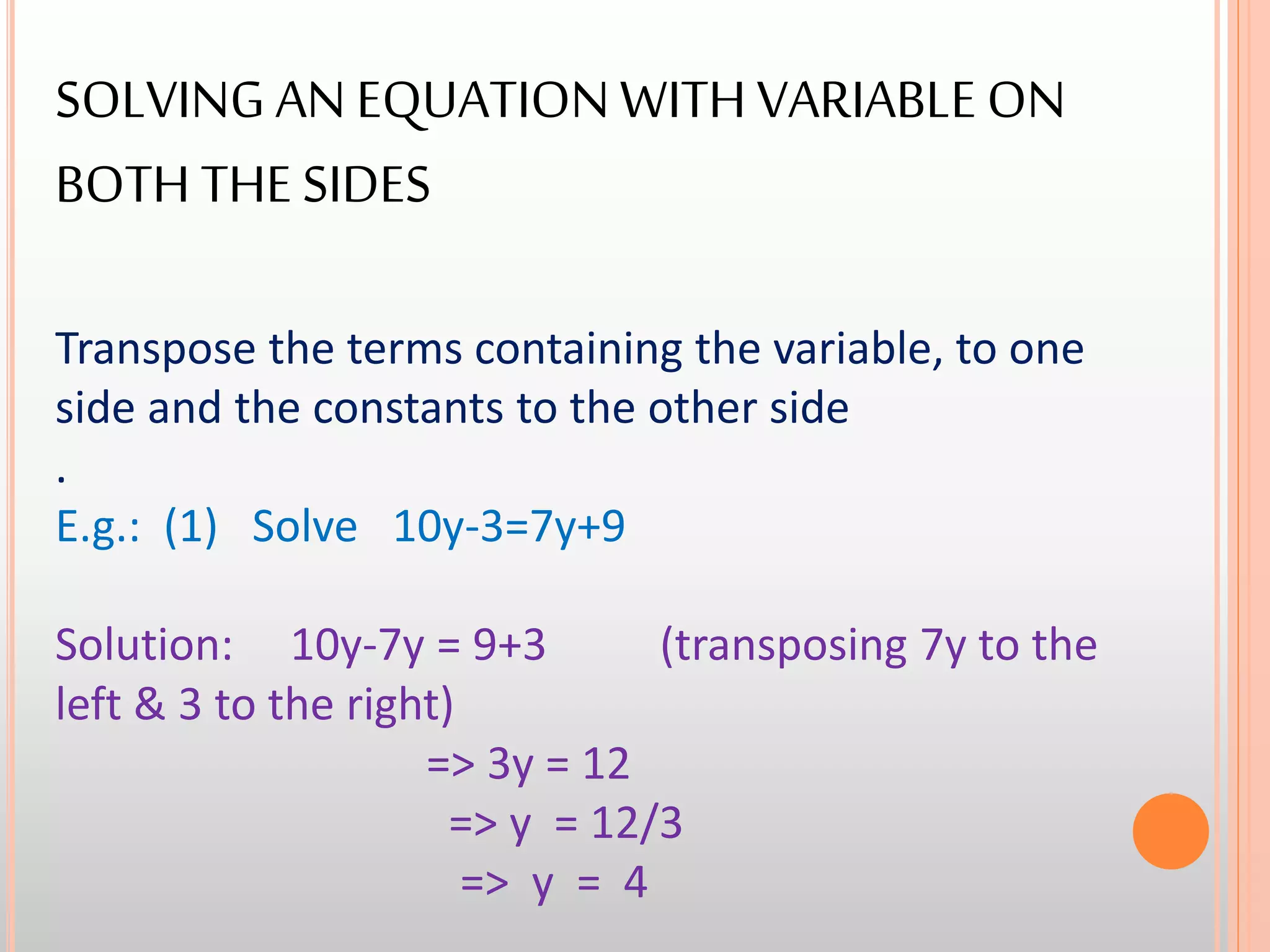Linear equtions with one variable | PPTX