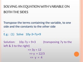 Linear equtions with one variable | PPTX