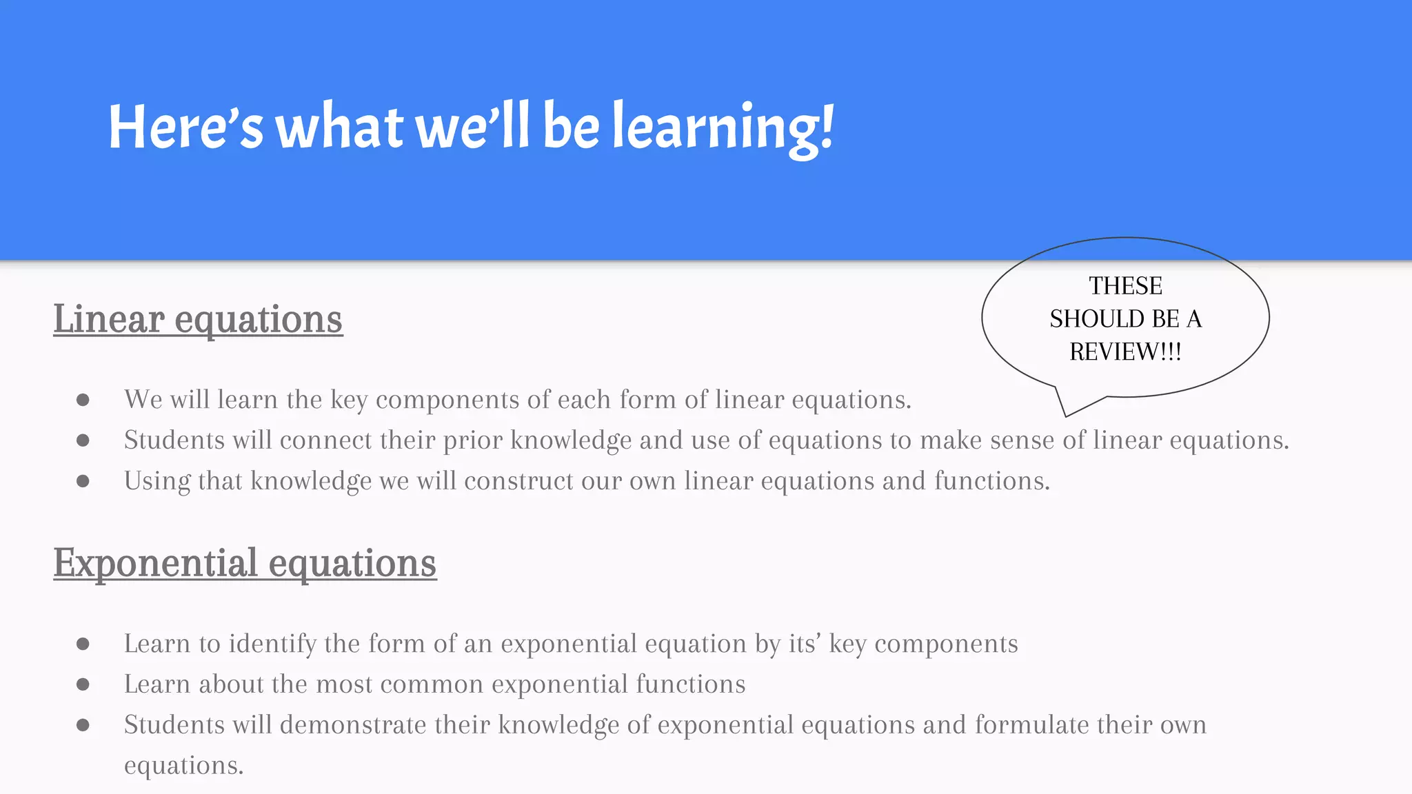 Linear & Exponential Equations/Functions | PPT