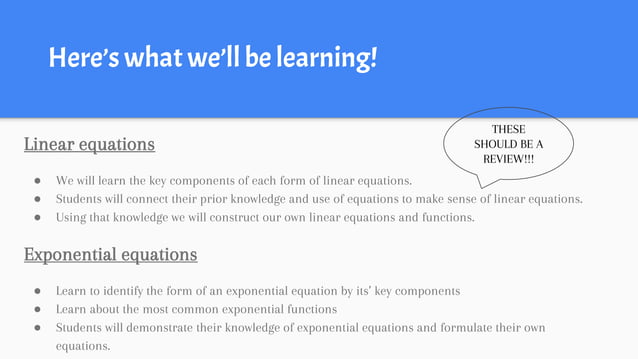 Linear & Exponential Equations/Functions | PPT | Free Download