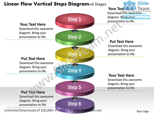 Linear flow vertical steps diagram 6 stages process charts examples ...