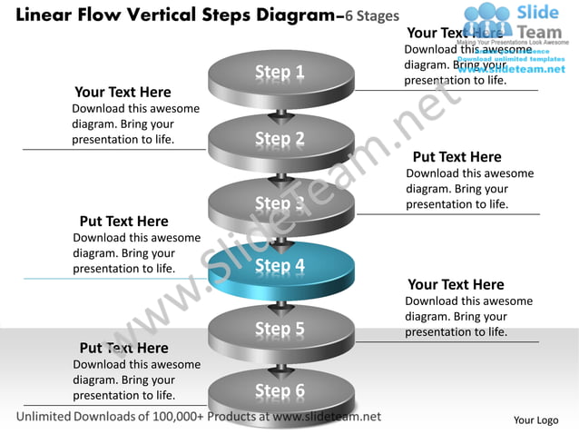 Linear flow vertical steps diagram 6 stages process charts examples ...