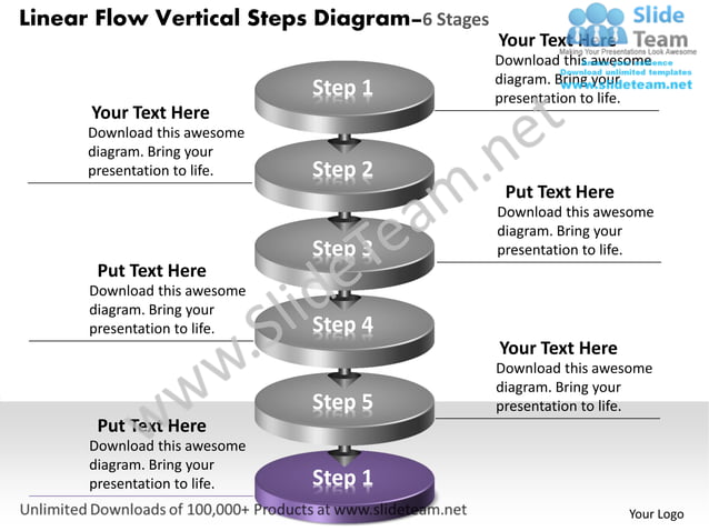 Linear flow vertical steps diagram 6 stages process charts examples ...