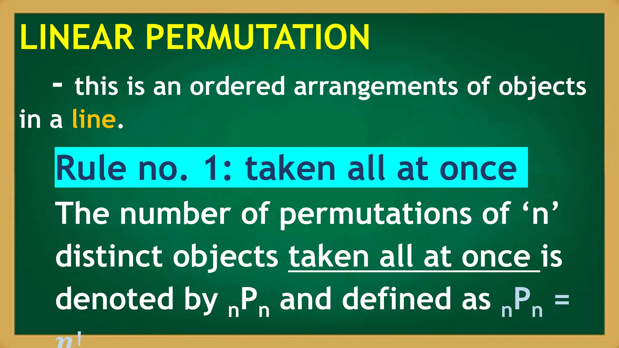 Linear Permutation - A Grade 10 lesson under the third quarter of school year 2023-2024. | PPTX