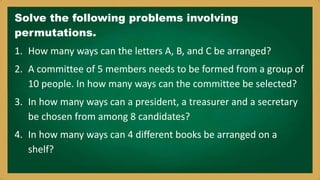 Linear Permutation - A Grade 10 lesson under the third quarter of school year 2023-2024. | PPTX