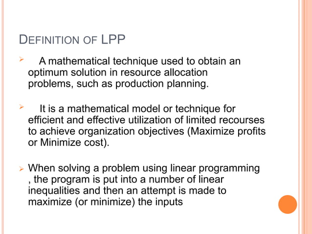 Linear programing | PPSX | Computer Software and Applications | Computing