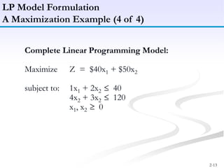Linear programming - Model formulation, Graphical Method | PPTX